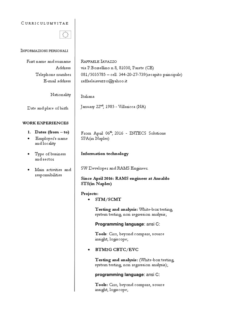 CV IavazzoRaffaele 01 2017 | PDF | Internship | Job Hunting