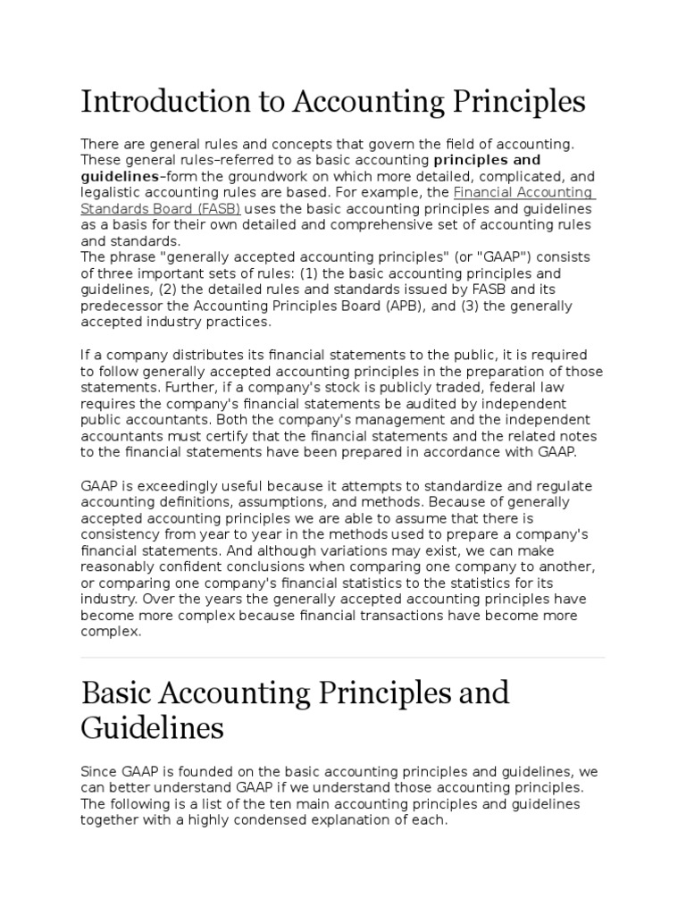 Introduction to Accounting Principles: 10 Basic Concepts | PDF ...