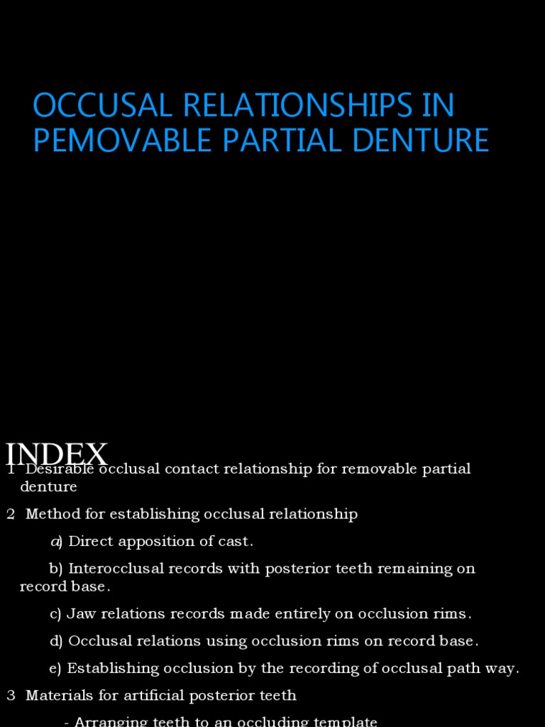 Occlusal Relationships for Partial Dentures | PDF | Dentures | Tooth