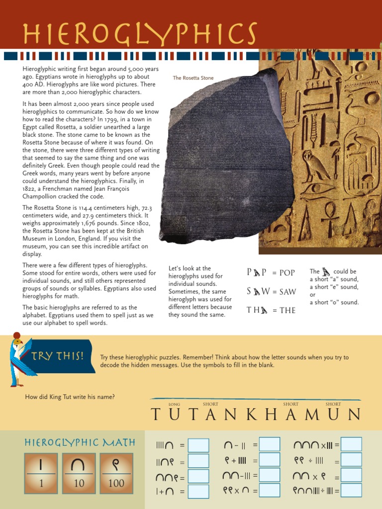 Hieroglyphic Activity Worksheet PDF | Download Free PDF | Egyptian ...