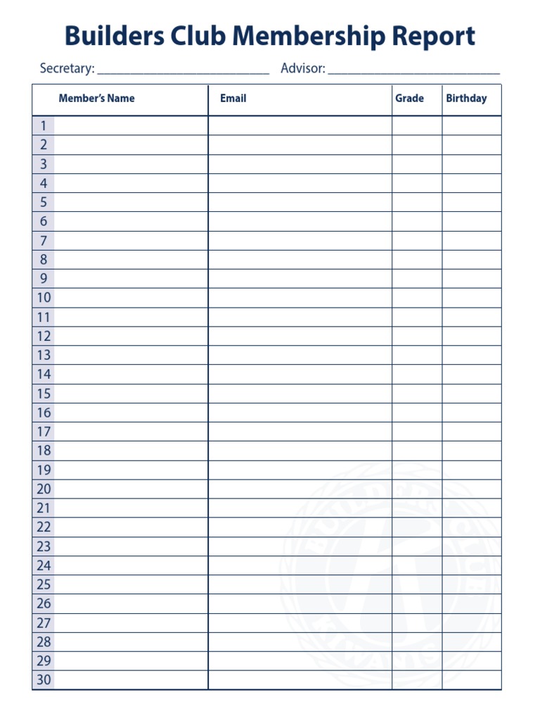 Builders Club Membership Report Template | PDF