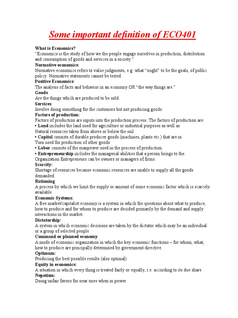 Key Concepts in ECO401 Economics | PDF | Price Elasticity Of Demand ...