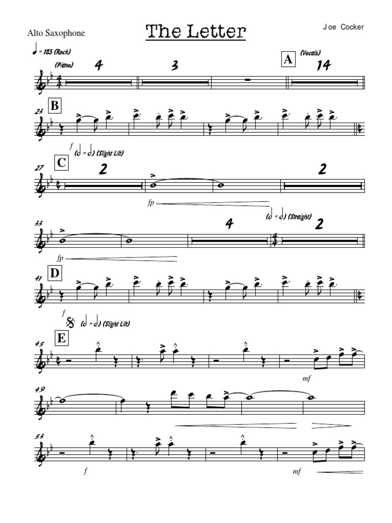 The Letter - Alto Sax (Joe Cocker) | PDF | Saxophone | Reed Aerophones