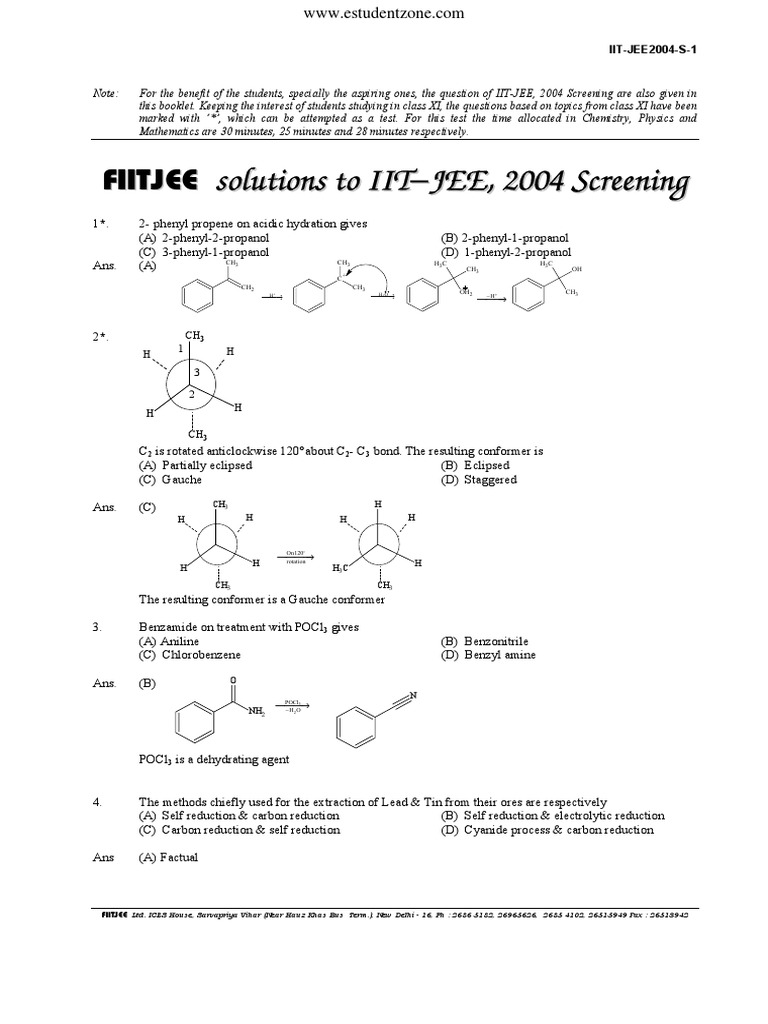 IIT-JEE 2004 Screening Solutions | PDF | Chemical Substances | Physical ...