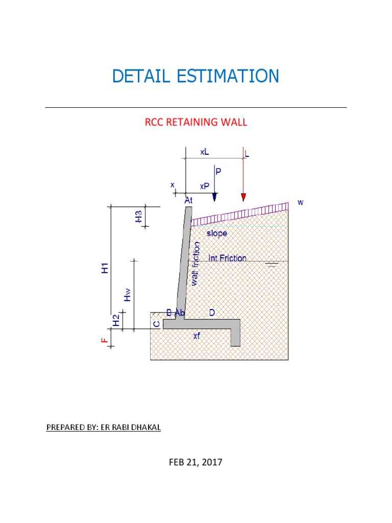 Detail Estimation: RCC Retaining Wall | PDF