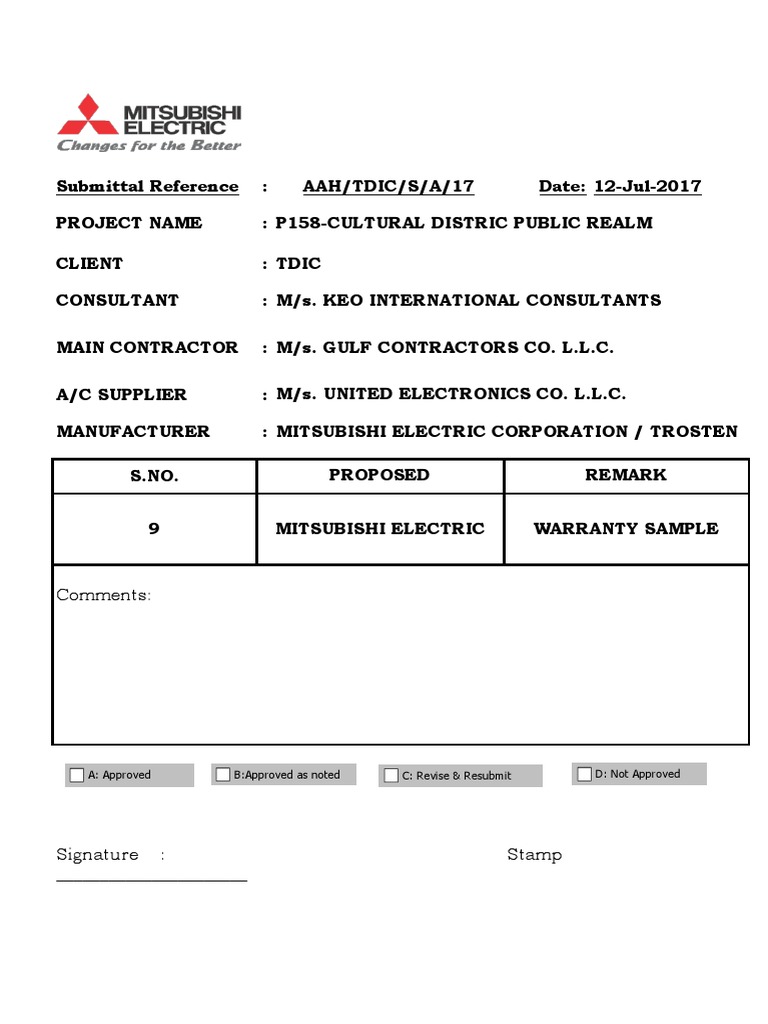 Comments:: A: Approved B:Approved As Noted C: Revise & Resubmit D: Not ...