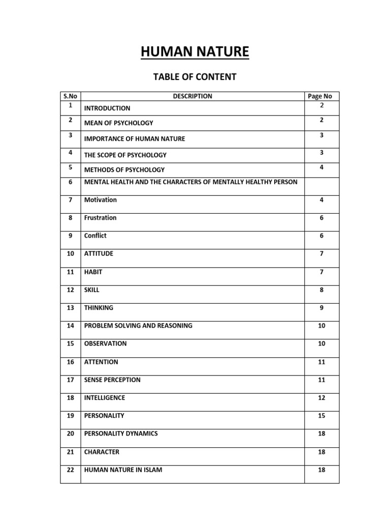 Human Nature: Table of Content | PDF