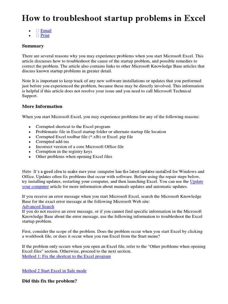 How To Troubleshoot Startup Problems in Excel | PDF | Windows Registry ...