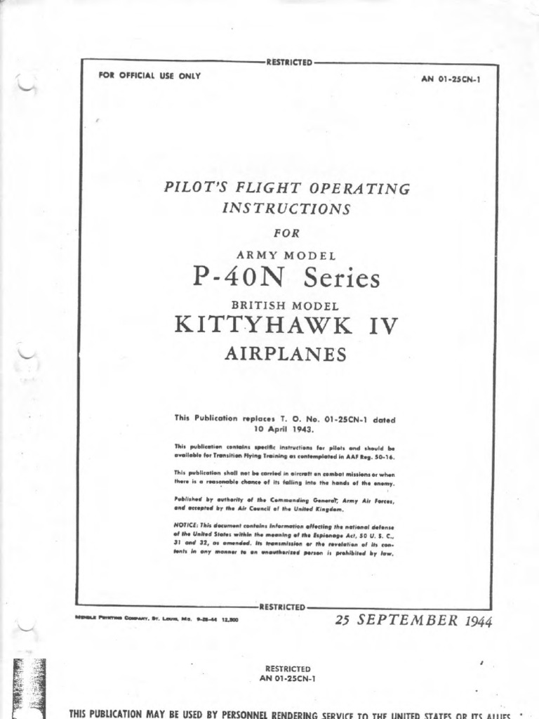 Pilot/'s Flight Operating Instructions For P-40N Series | PDF