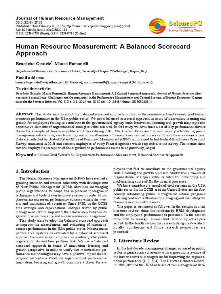 Human Resource Measurement: A Balanced Scorecard Approach | PDF ...