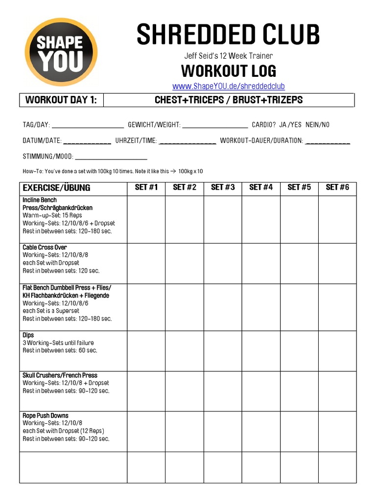 Shredded Club Workout Log PDF | PDF | Games Of Physical Skill | Hobbies