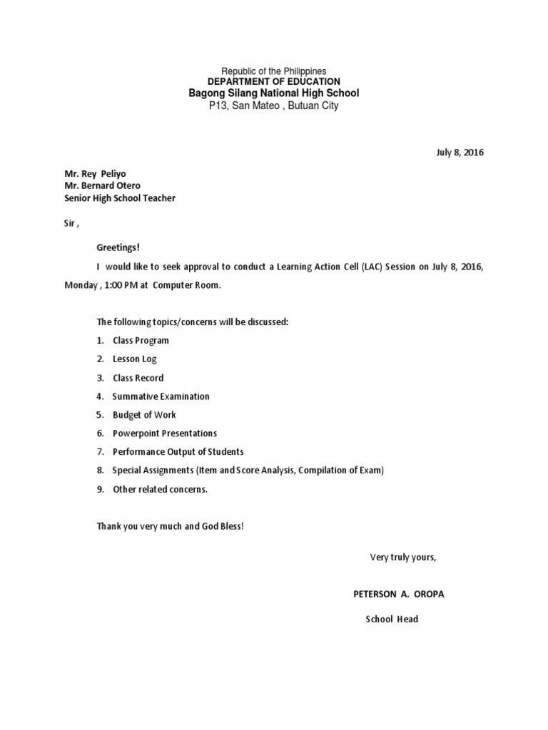 Letter For LAC SESSIONS | PDF