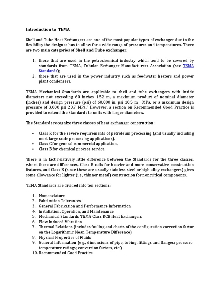 Introduction to TEMA Standards for Shell and Tube Heat Exchangers | PDF ...