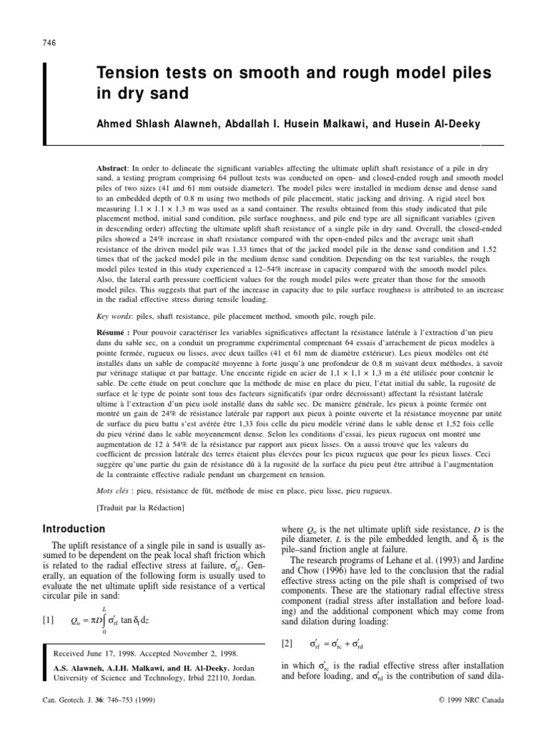 Tension Tests On Smooth and Rough Model Piles in Dry Sand | PDF | Deep ...