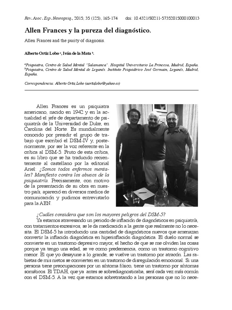 Allen Frances y el diagnóstico psiquiátrico | PDF | Manual Diagnóstico ...