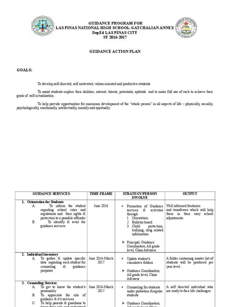 Guidance Action Plan | PDF | Educational Psychology | Applied Psychology