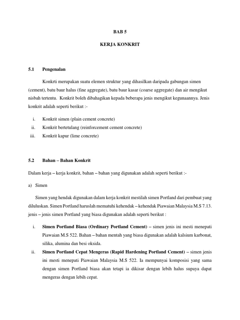 Bab 5 Kerja Konkrit | PDF
