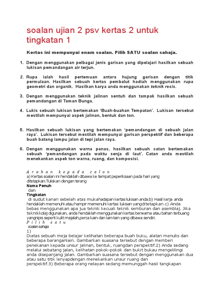 Contoh Soalan Peperiksaan PSV | PDF