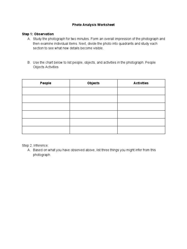 Photo Analysis Worksheet | PDF