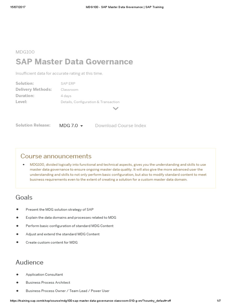 MDG100 - SAP Master Data Governance - SAP Training | PDF | Sap Se ...