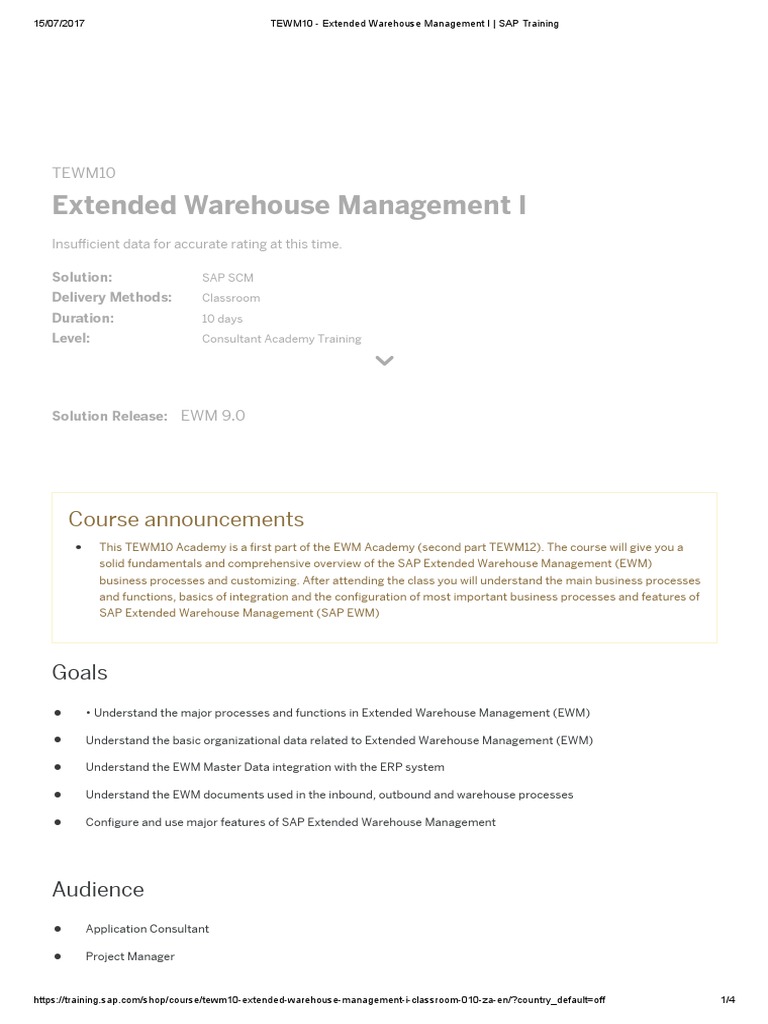 TEWM10 - Extended Warehouse Management I - SAP Training | PDF | Sap Se ...