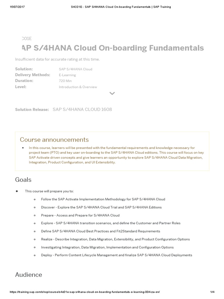 S4c01e Sap S 4hana Cloud On Boarding Fundamentals Sap Training