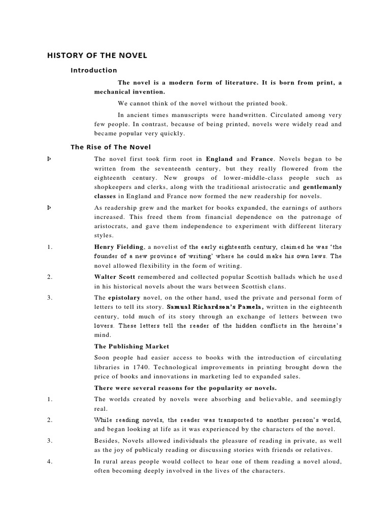 History of The Novel | PDF | Novels
