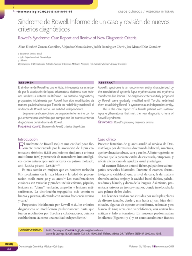Sindrome de Rowell | PDF | Lupus eritematoso sistémico | Especialidades Medicas