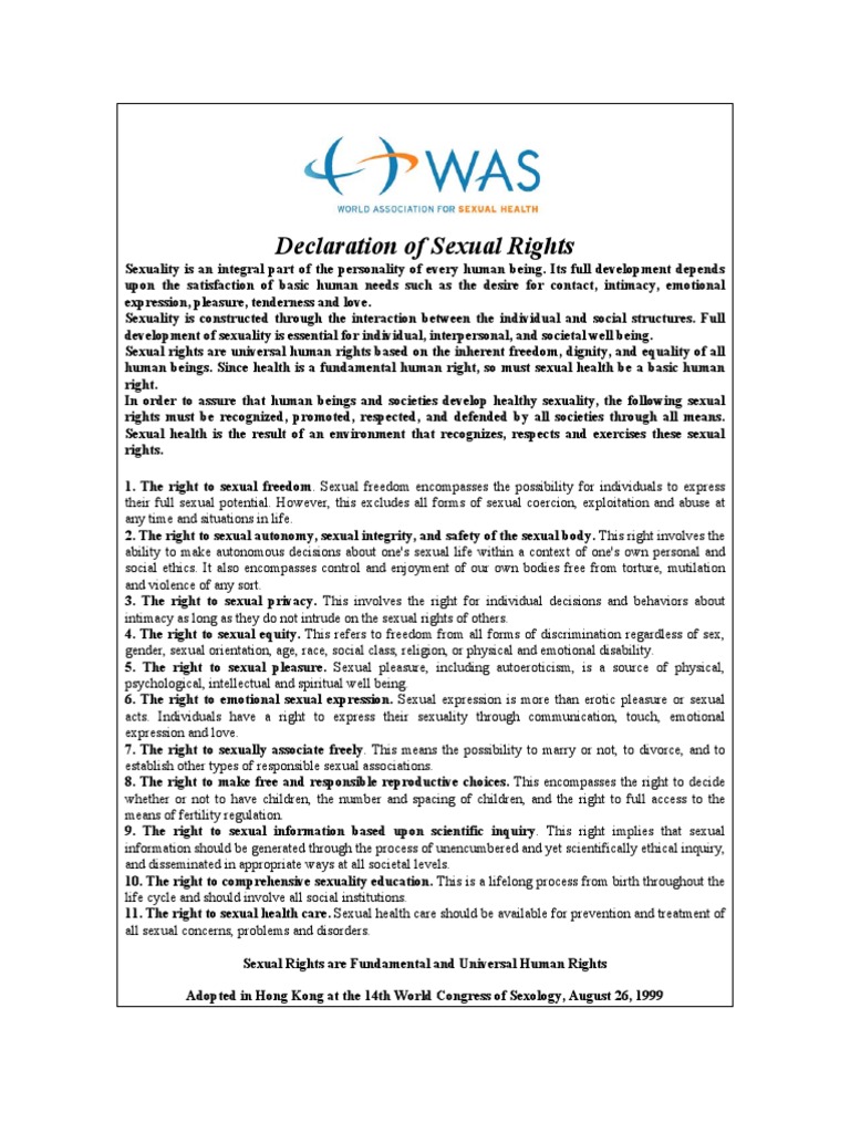 Declaration Of Sexual Rights Human Sexuality Human Rights