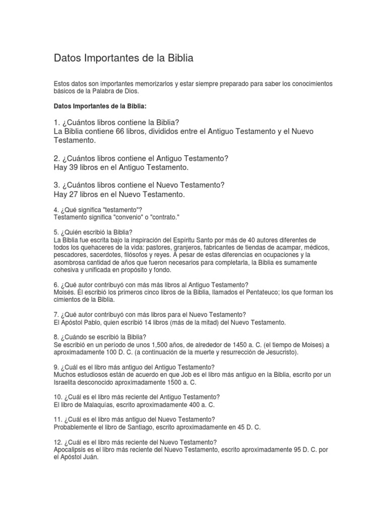 Datos Importantes de La Biblia | Descargar gratis PDF | Nuevo ...