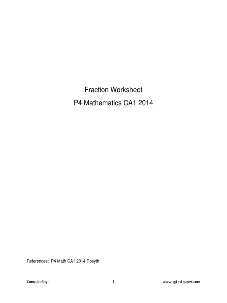 P4 Math CA1 2014 Worksheet Fractions | PDF