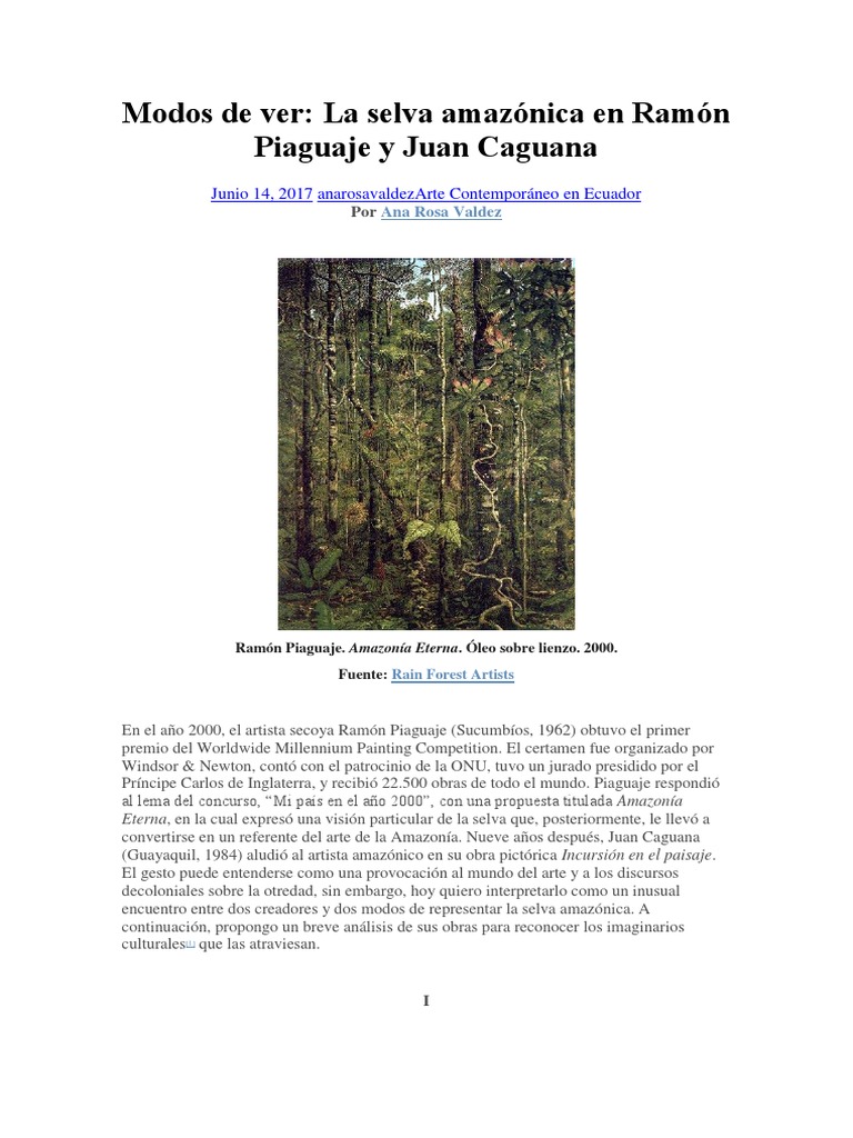 Modos de Ver: La Selva Amazónica en Ramón Piaguaje y Juan Caguana | PDF ...