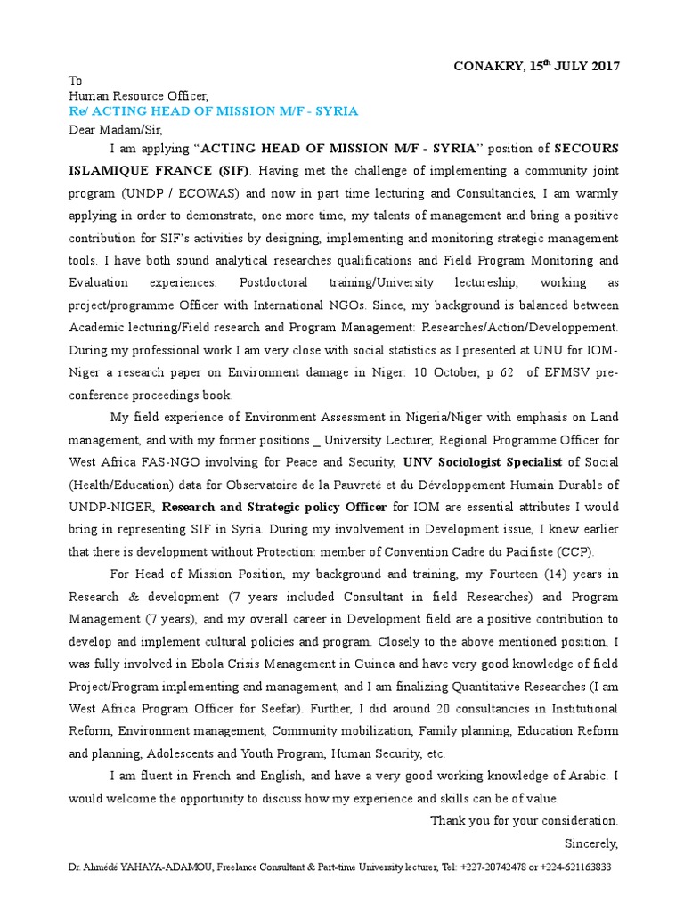 SIF ActingHeadofMissionSYRIA Letter | PDF