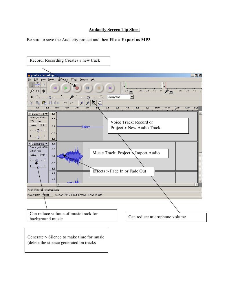 Audacity Screen Tip Sheet | PDF