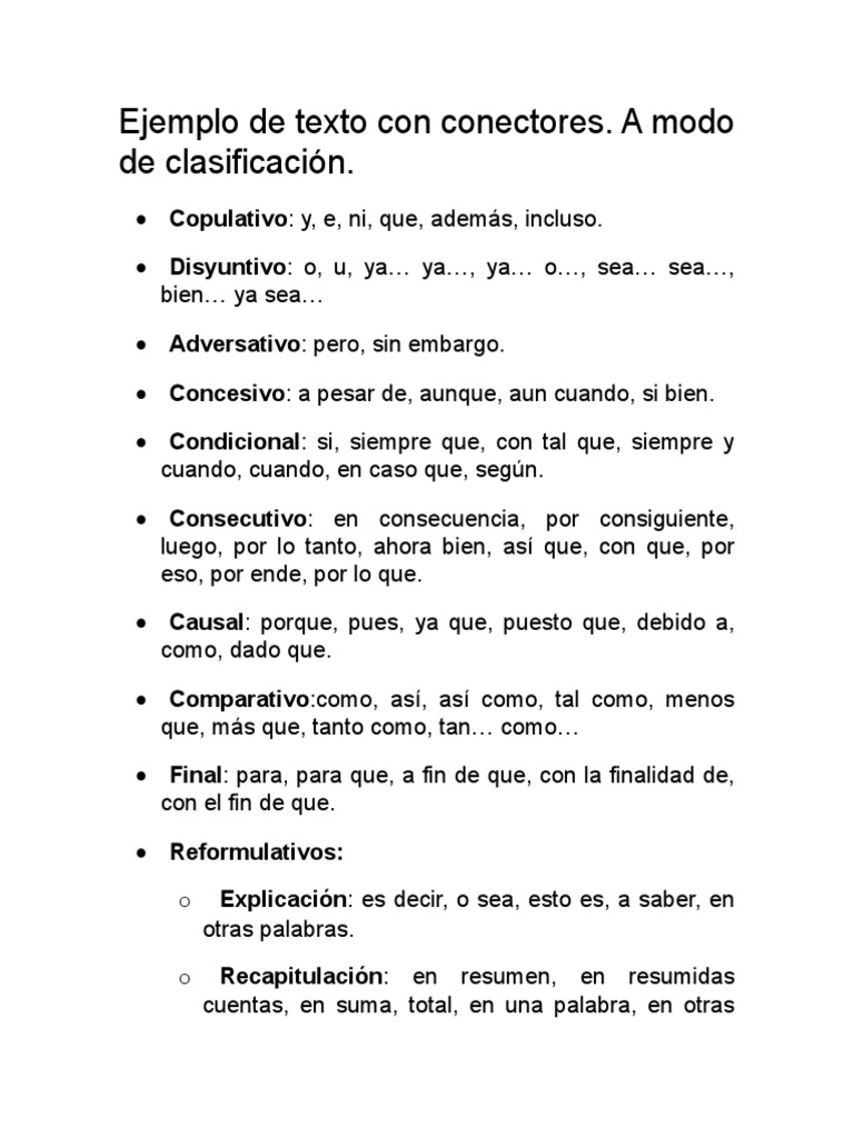 Ejemplo de Texto Con Conectores | Certeza | Verdad | Prueba gratuita de ...