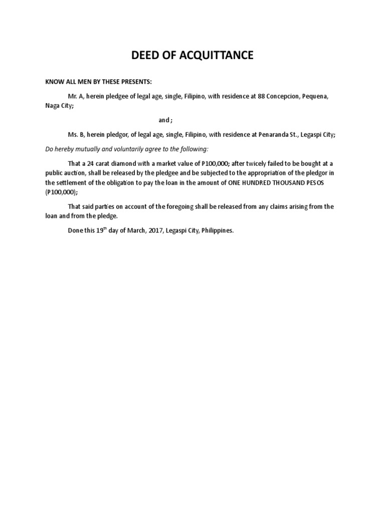 Deed of Acquittance | PDF