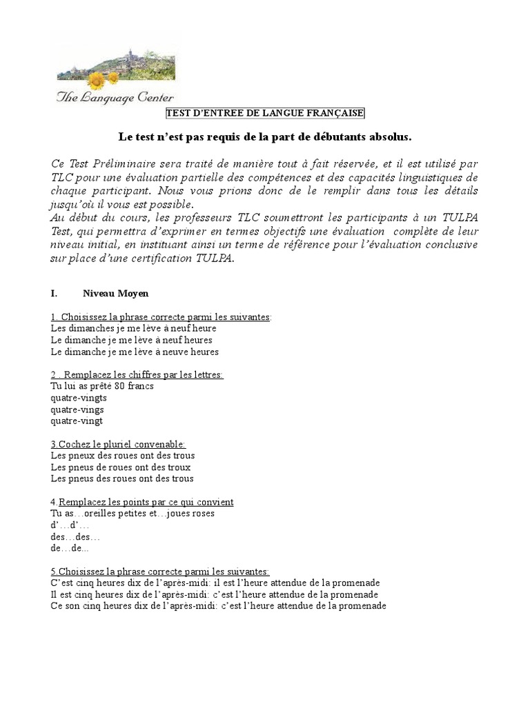 Test d'entrée en langue française | PDF | Linguistique | Sémiotique