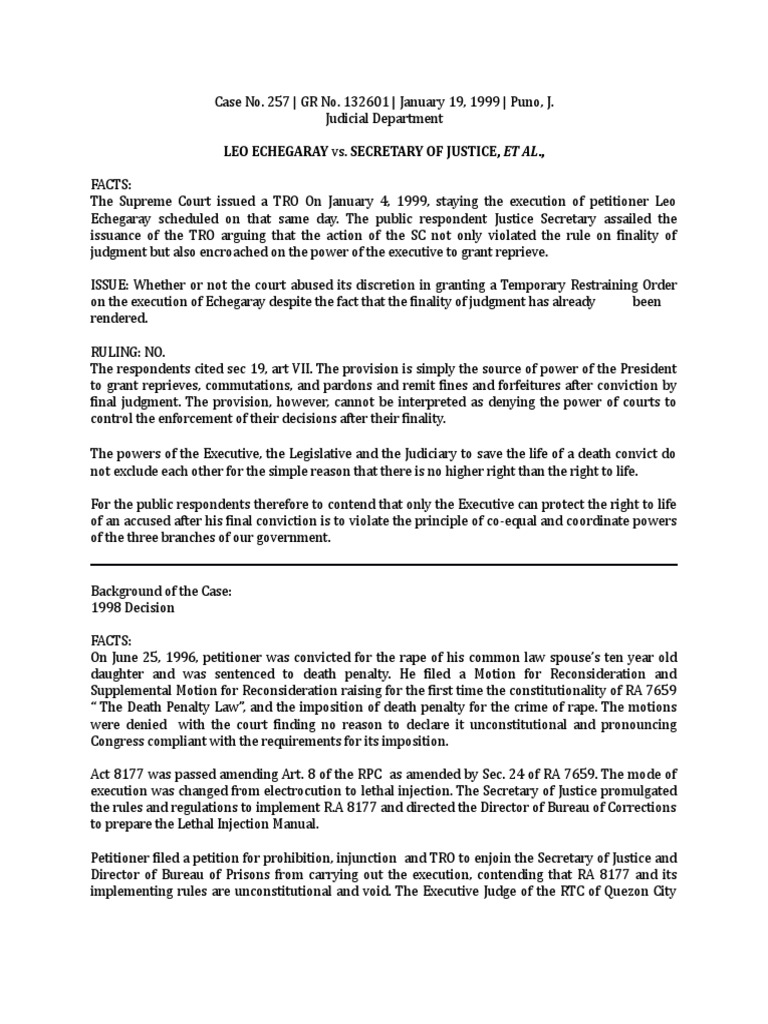 Echegaray V Secretary of Justice | PDF | Pardon | Cruel And Unusual ...