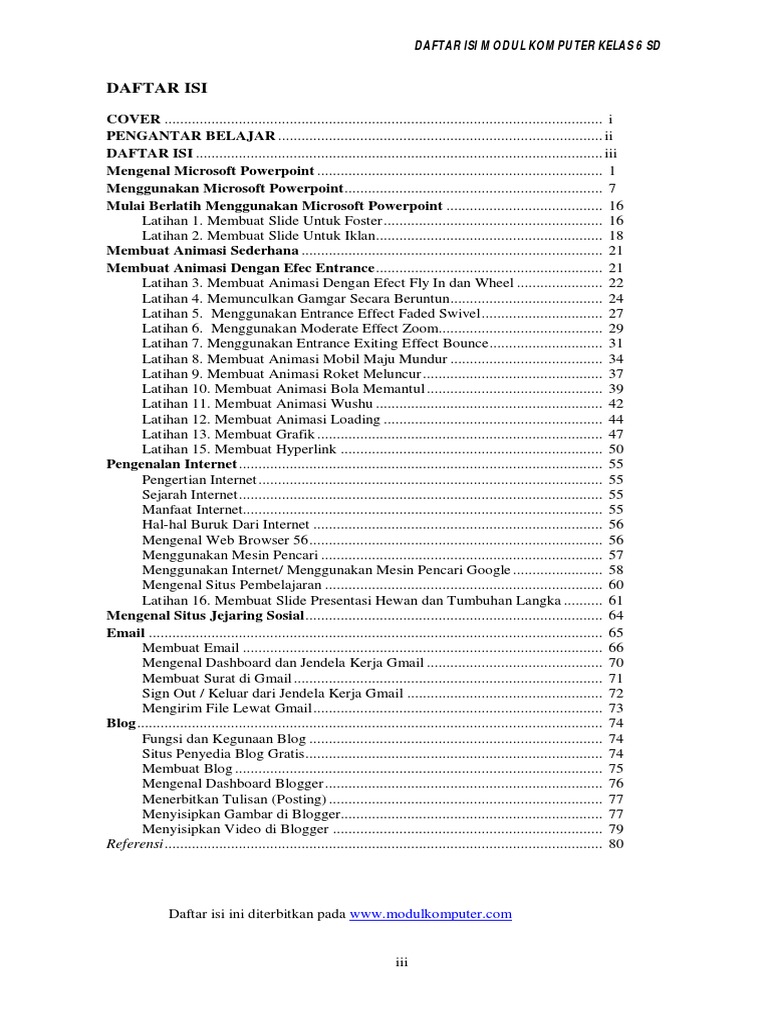 Daftar Isi Modul Kls 6 | PDF | Seni | Komputer