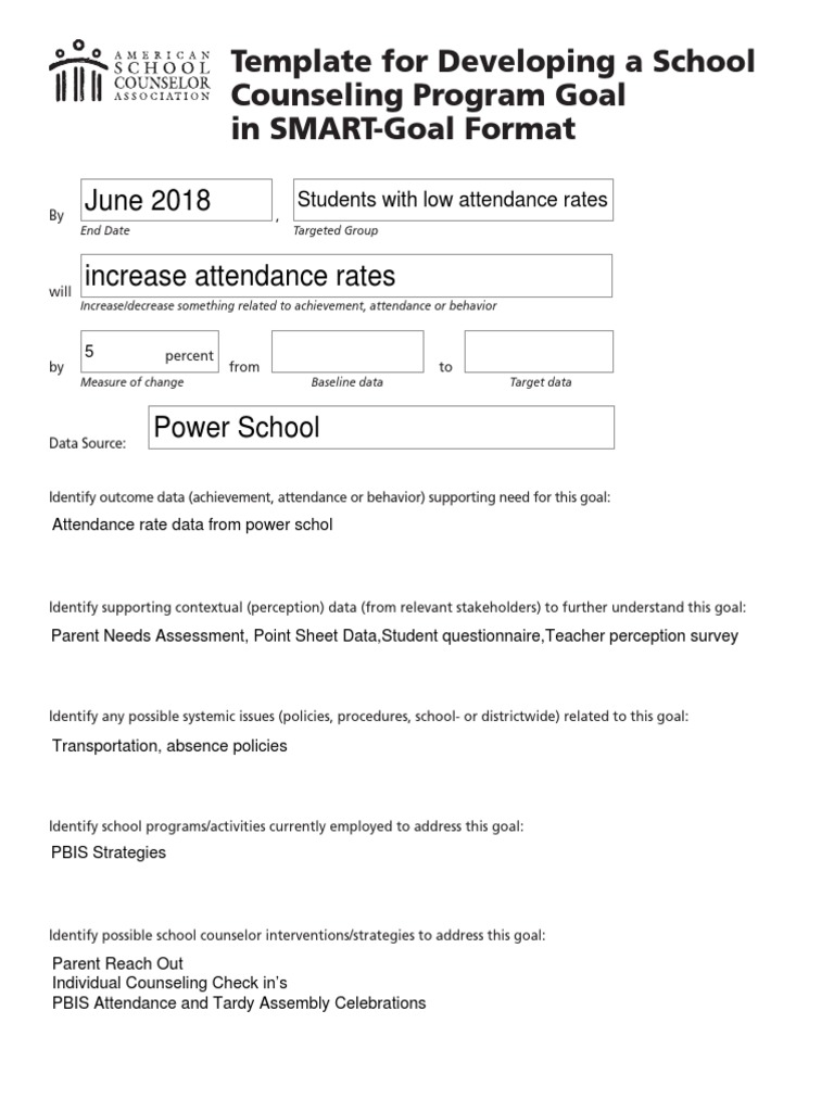 Template For Developing A School Counseling Program Goal in SMART-Goal ...