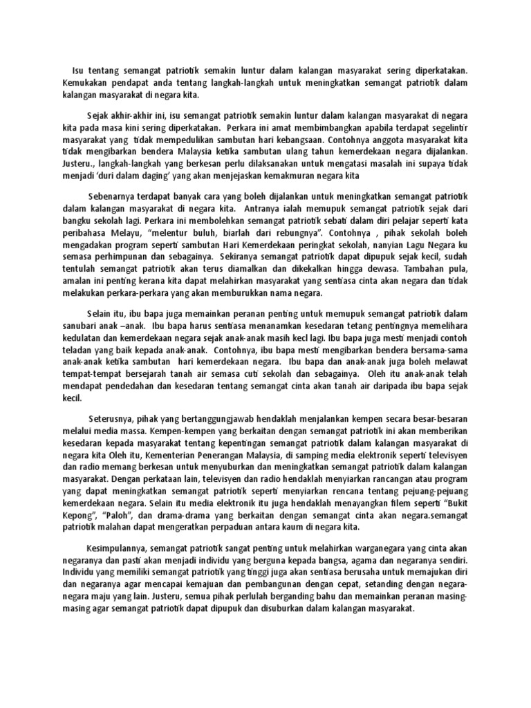 Isu Tentang Semangat Patriotik Semakin Luntur Dalam Kalangan Masyarakat