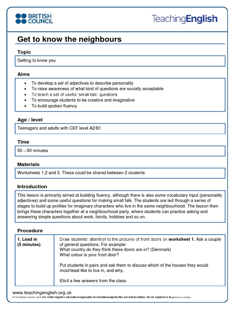 Lesson Plan Get To Know The Neighbours | PDF | Learning | Psychological ...