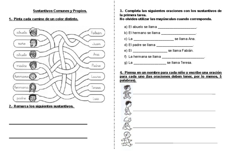 Ejercicios de Sustantivos Comunes y Propios | PDF