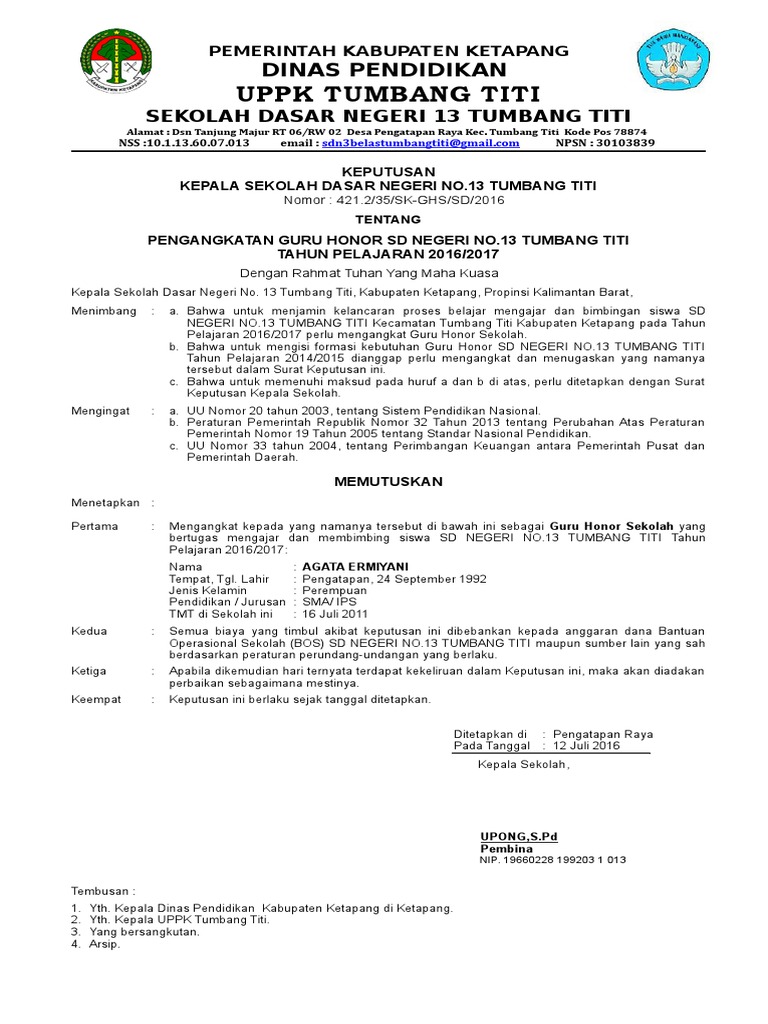 Contoh SK Guru Honor | PDF