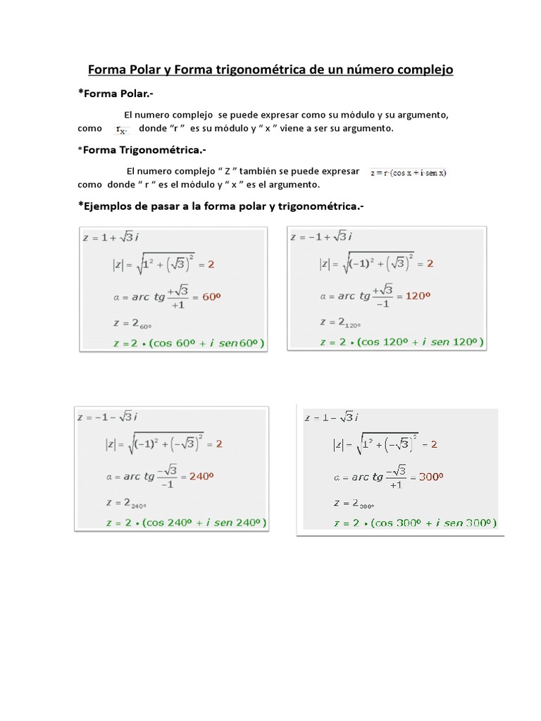 Forma Polar y Forma Trigonométrica de Un Número Complejo