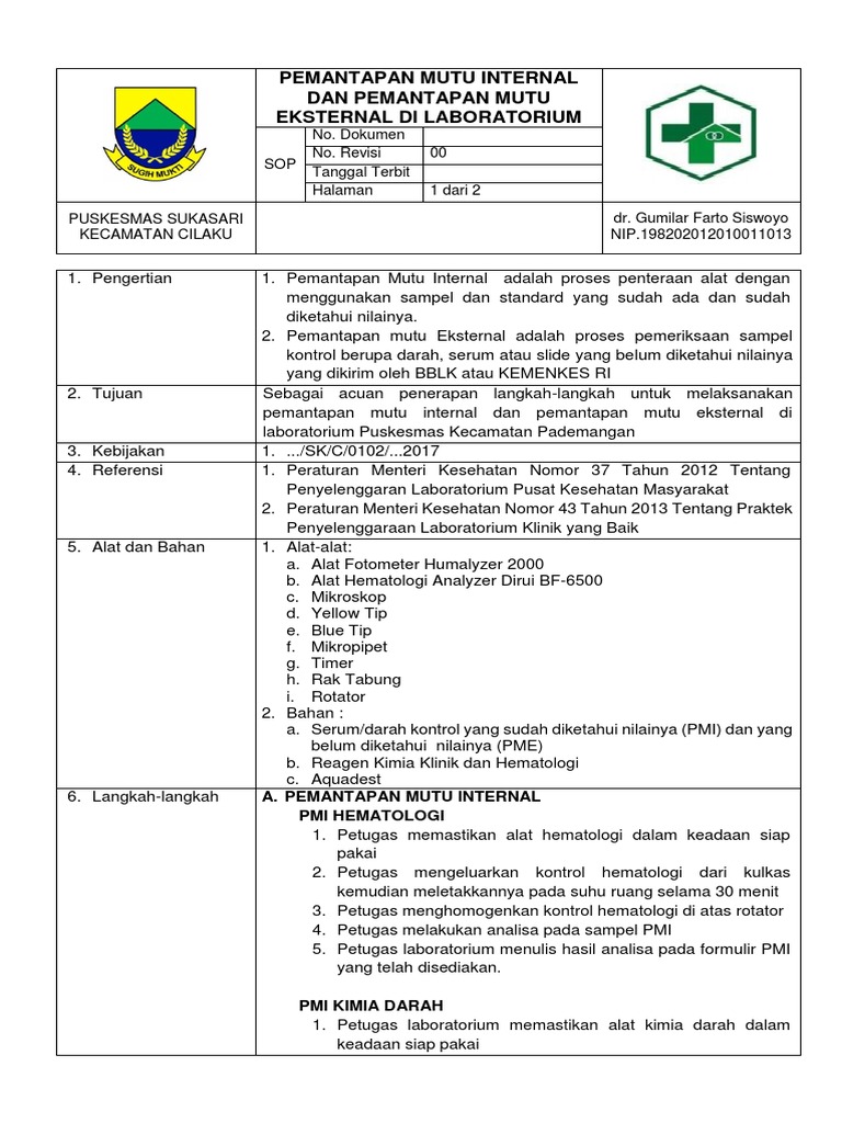 Sop 8.1.7. Ep 7 Pemantapan Mutu Internal Dan Pemantapan Mutu Eksternal ...