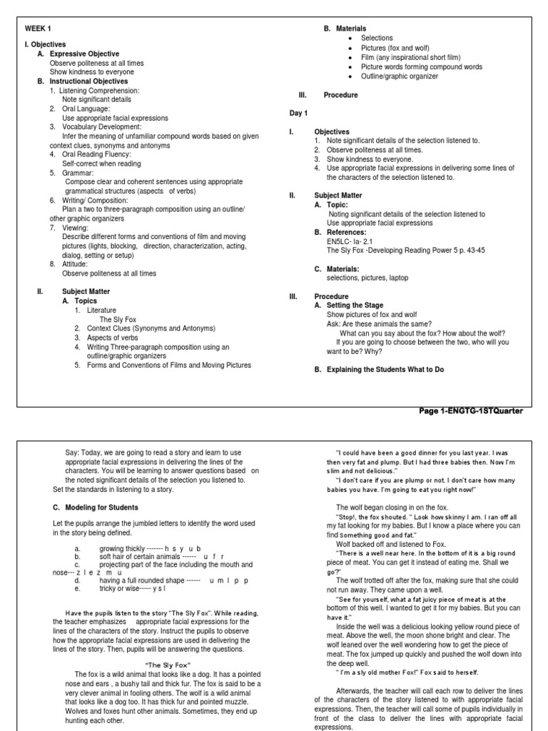 Sly Fox: Vocabulary and Expression Activities | PDF | Grammatical Tense ...