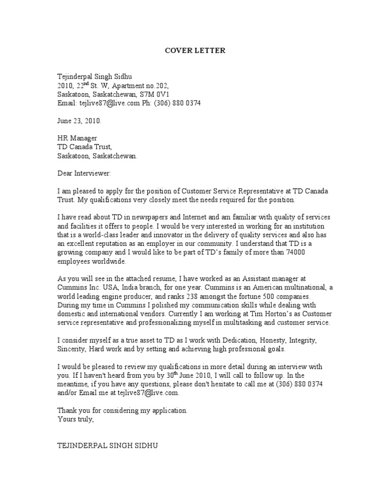 Cover Letter TD | Communication | Business