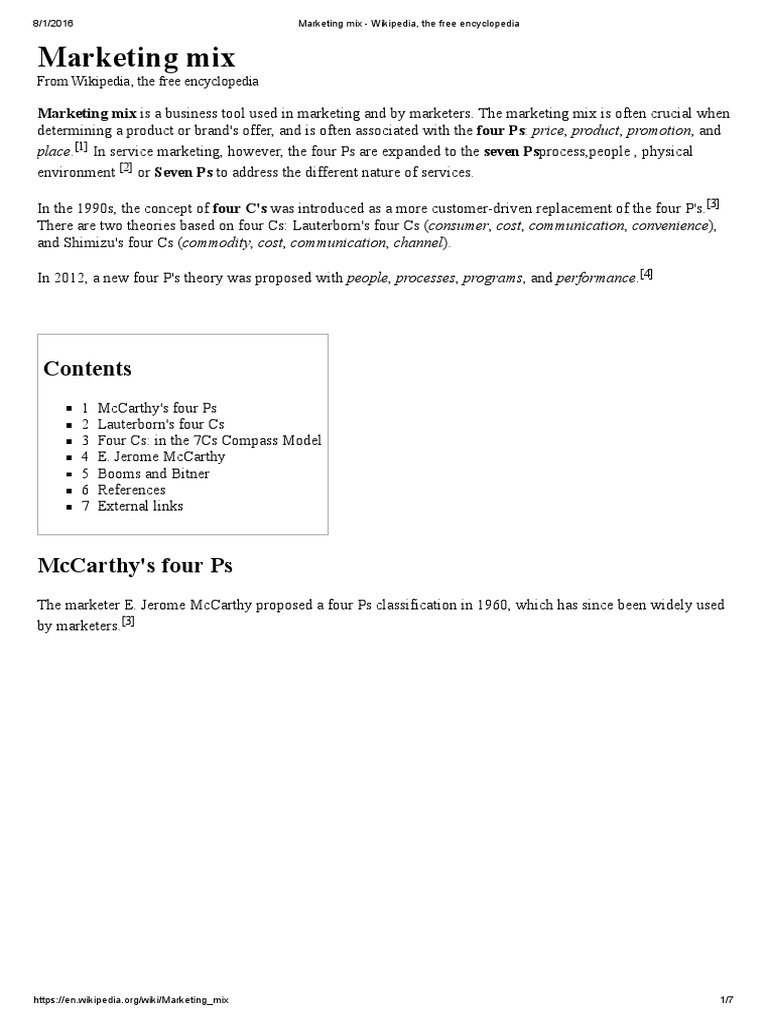 Marketing Mix - Wikipedia, The Free Encyclopedia | PDF | Economic ...