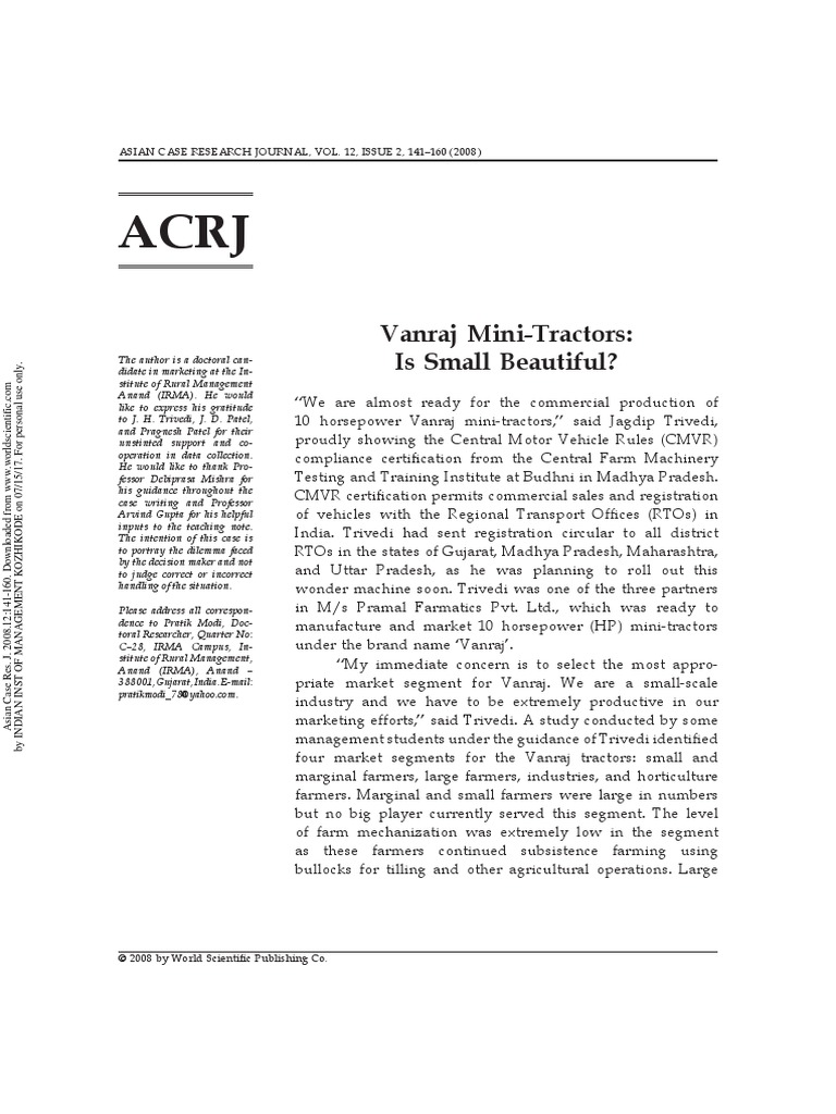 Vanraj Mini-Tractors - Is Small Beautiful | PDF | Tractor | Farms